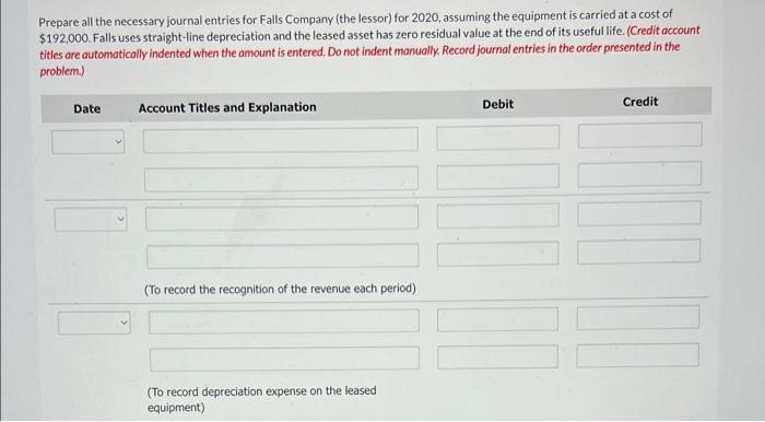 Prepare all the necessary journal entries for Falls | Chegg.com