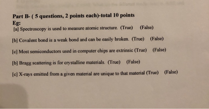 Solved Part B- ( 5 questions, 2 points each)-total 10 points | Chegg.com