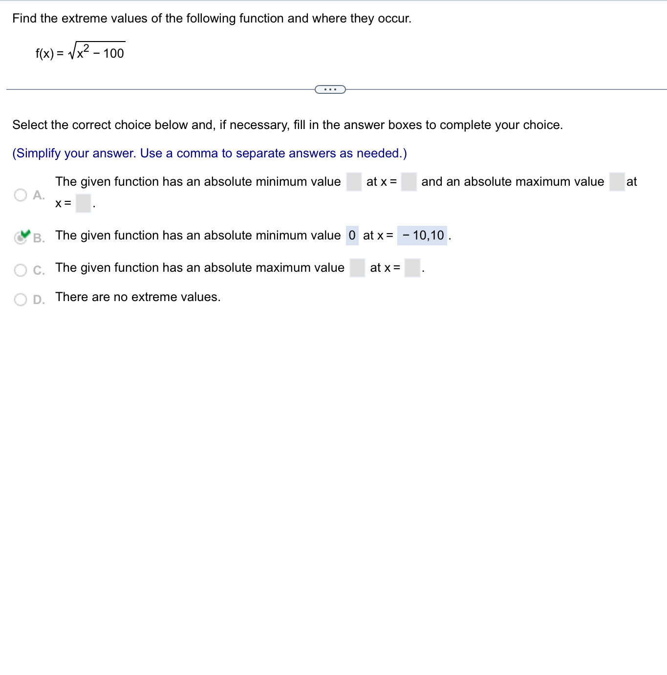 Solved Find the extreme values of the following function and | Chegg.com