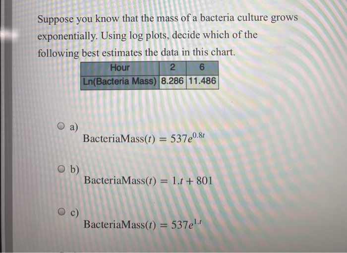 Solved Suppose you know that the mass of a bacteria culture | Chegg.com
