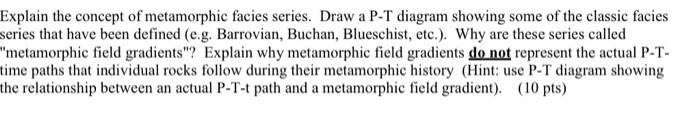Solved Explain the concept of metamorphic facies series. | Chegg.com