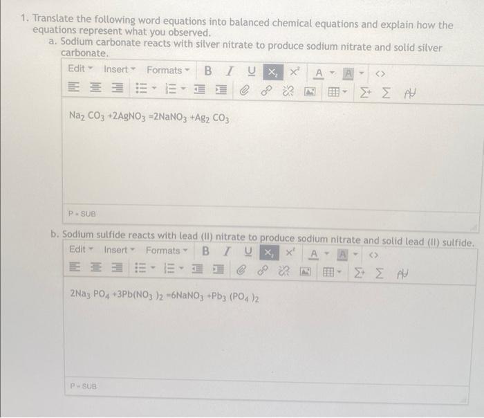 Solved 1. Translate the following word equations into | Chegg.com