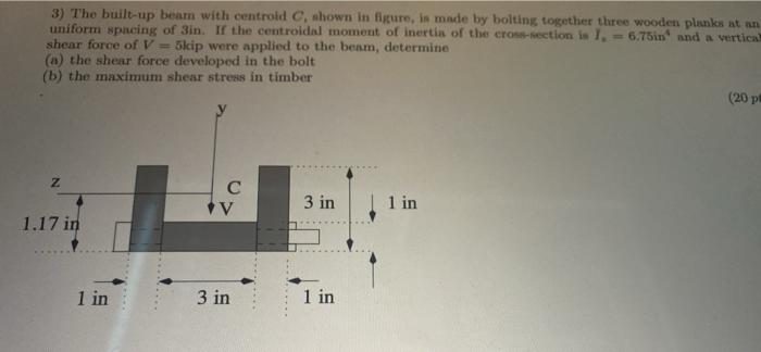 Solved 3) The built-up beam with centroid C, shown in | Chegg.com
