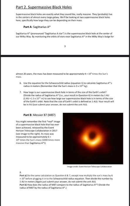 Solved Part 2. Supermassive Black Holes Supermassive black | Chegg.com
