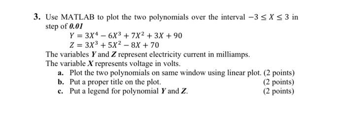 Solved 3. Use MATLAB to plot the two polynomials over the | Chegg.com