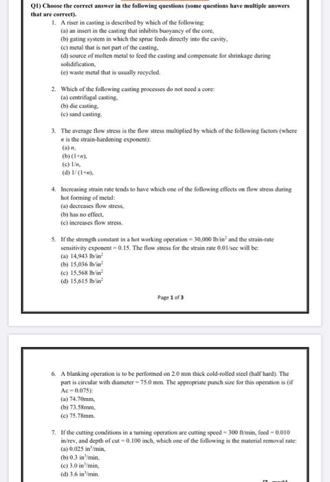 Solved QI) Choose the correct answer in the following | Chegg.com