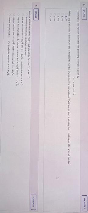 Solved 3 DETAILS MY NOTES The argint cost functionated with | Chegg.com