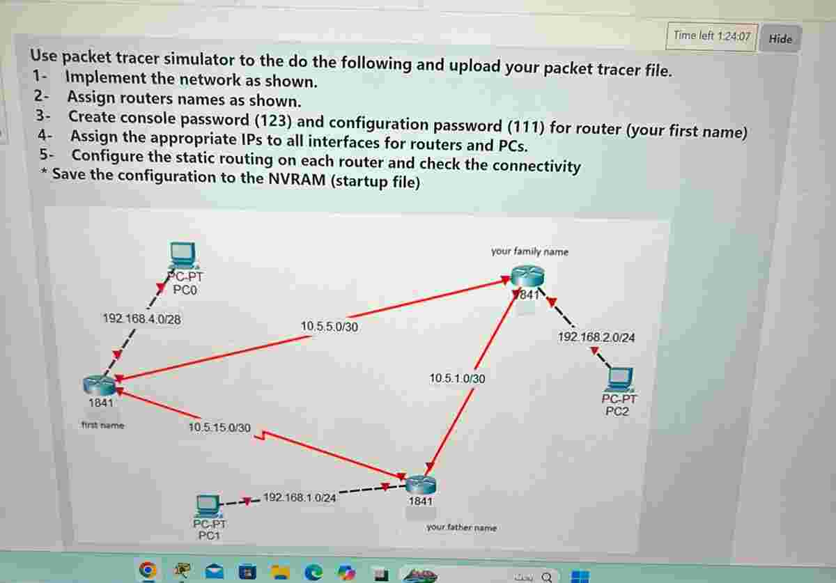Use Packet Tracer Simulator To The Do The Following