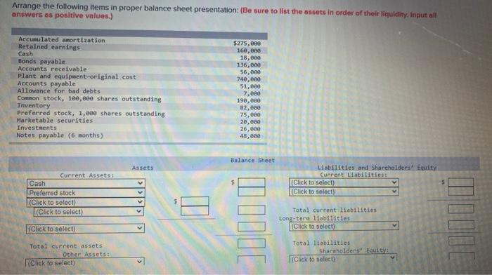 Solved Arrange the following items in proper balance sheet | Chegg.com