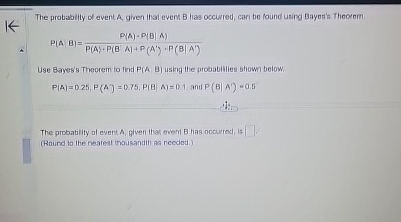 Solved The probabilty of event A given that evens B has | Chegg.com