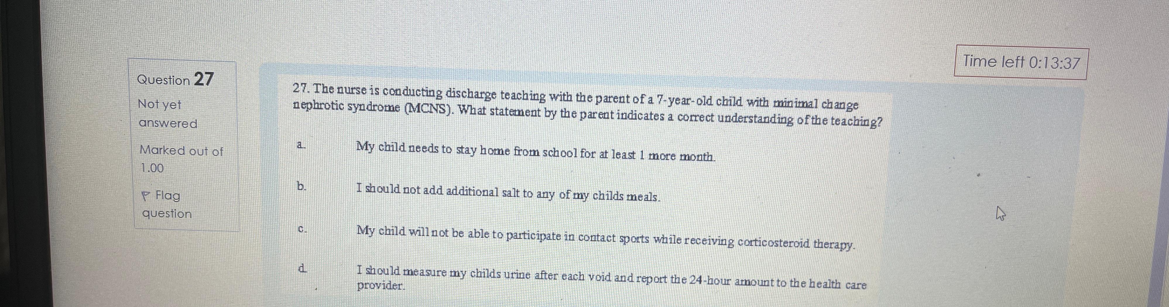 Solved Time left 0:13:37Question 27Not yet answeredMarked | Chegg.com
