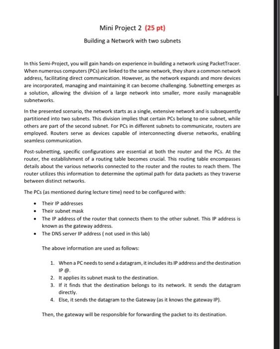 Solved Building a Network with two subnets In this | Chegg.com