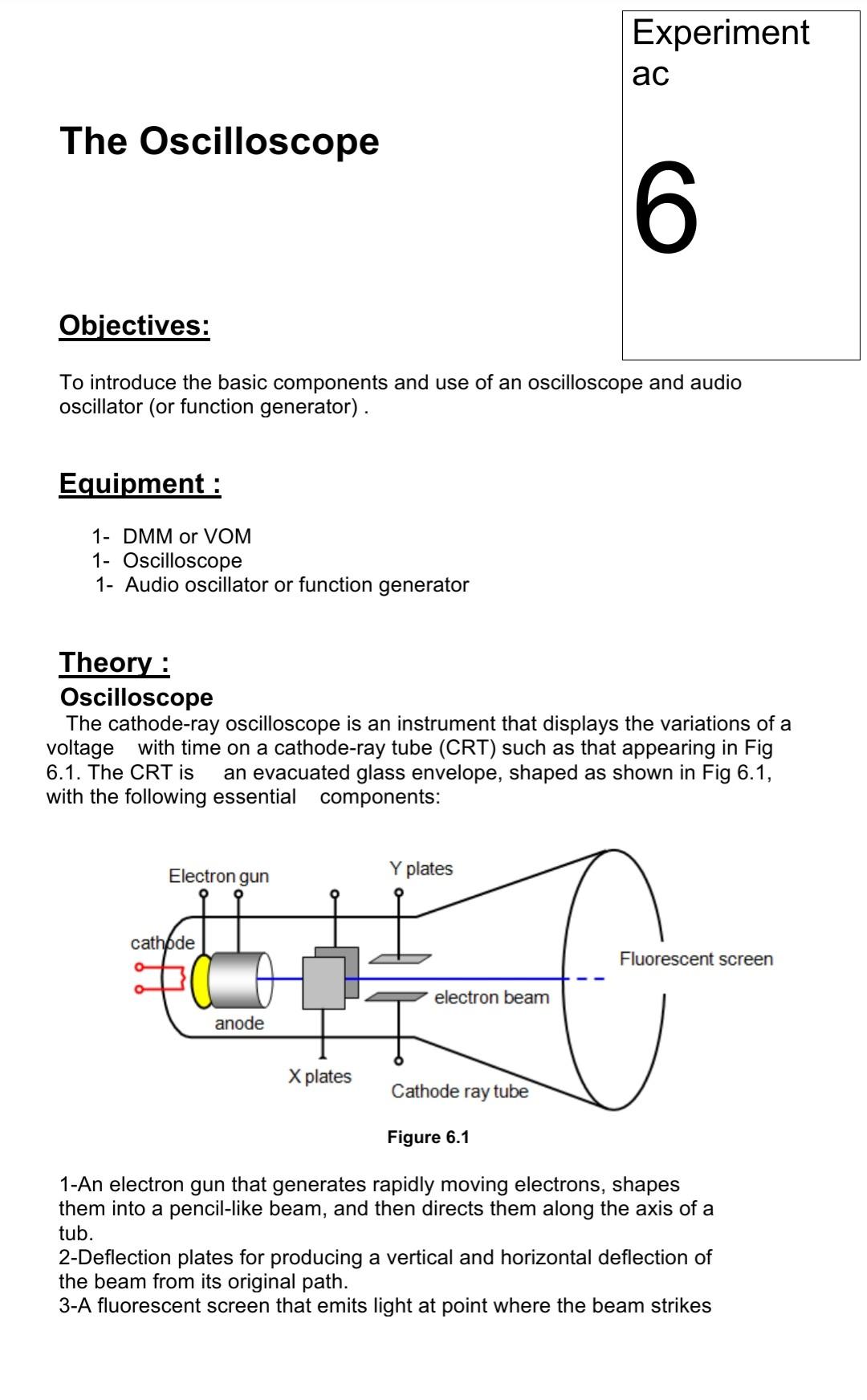 Solved Experiment ac The Oscilloscope 6 Objectives: To | Chegg.com
