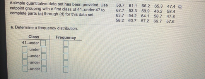 Solved A simple quantitative data set has been provided. Use | Chegg.com