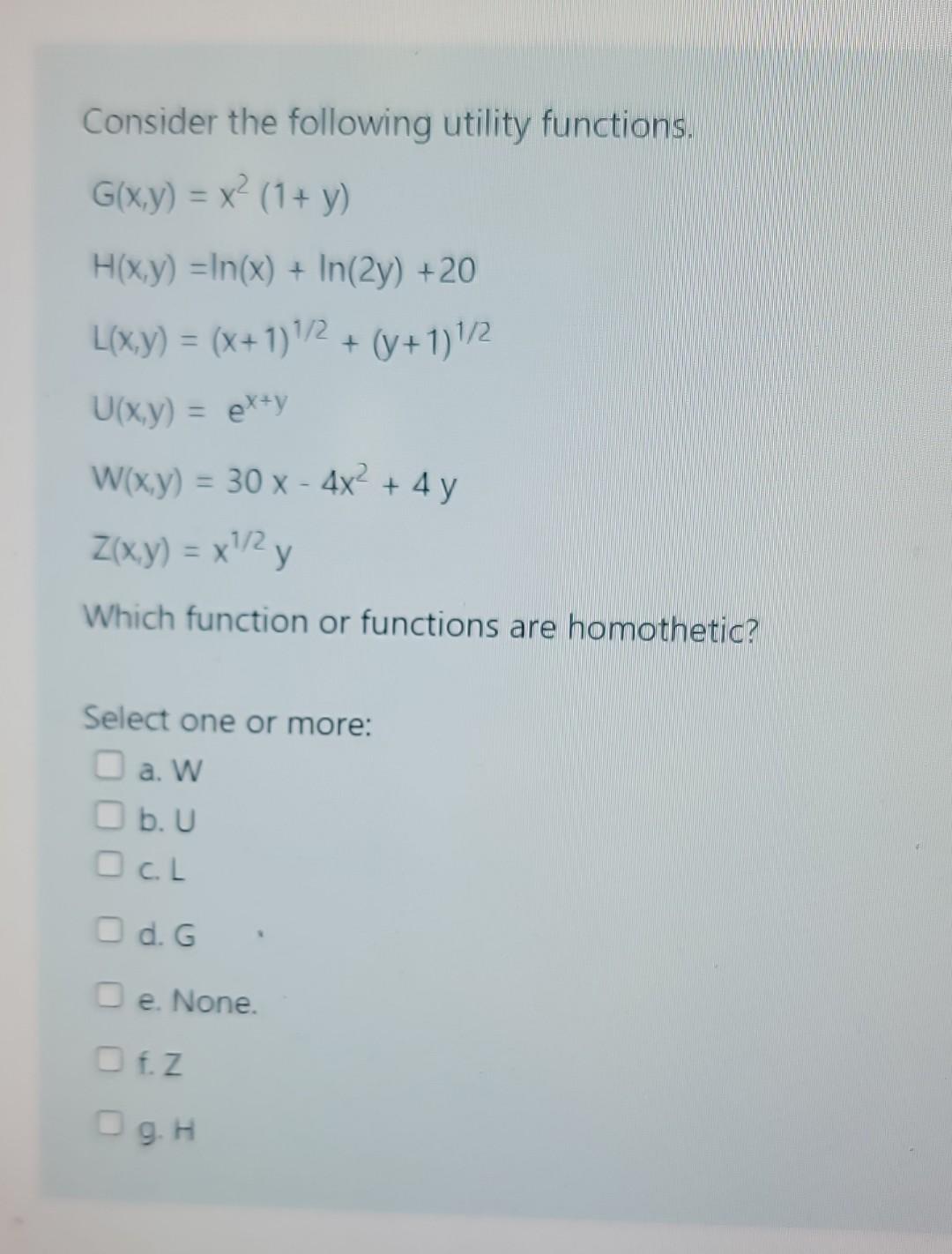 Solved Consider the following utility functions. | Chegg.com