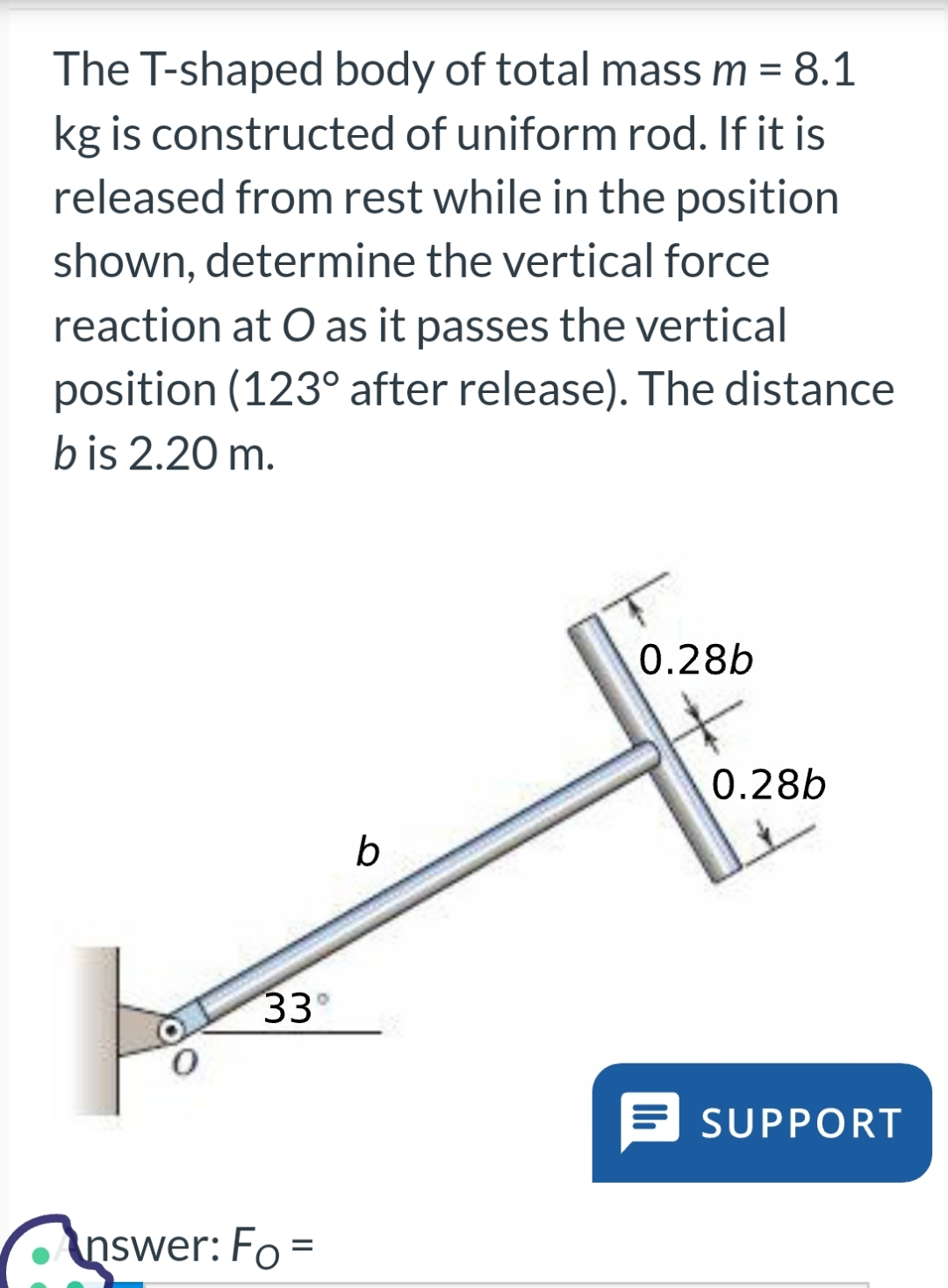 Solved The T-shaped body of total mass m=8.1 kg ﻿is | Chegg.com