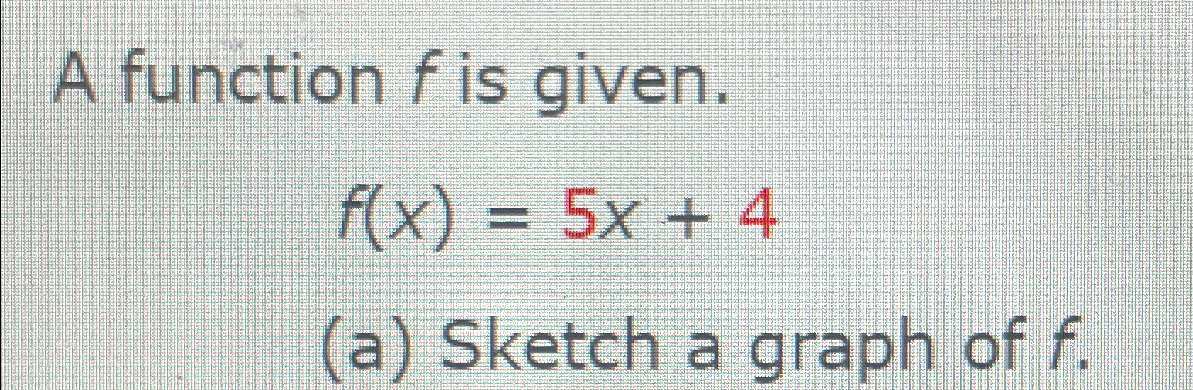 Solved A function f ﻿is given.f(x)=5x+4(a) ﻿Sketch a graph | Chegg.com