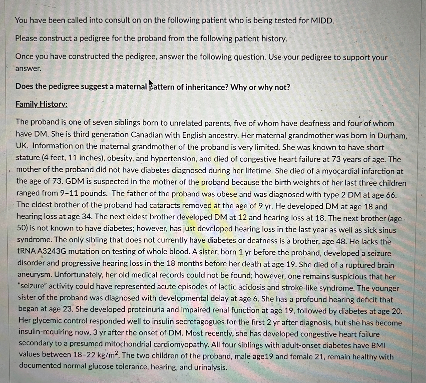 Draw The pedigree for this passage You have been | Chegg.com