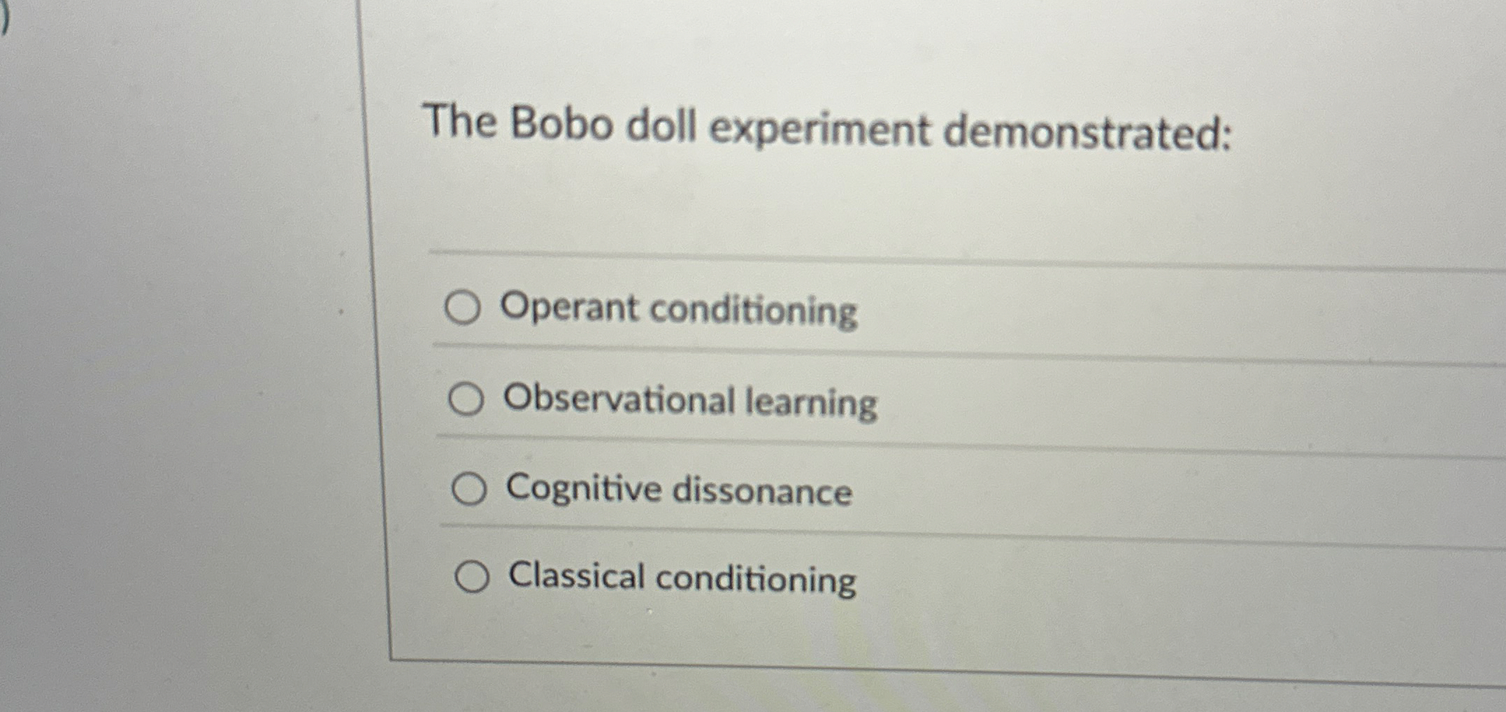 Solved The Bobo doll experiment demonstrated:Operant | Chegg.com