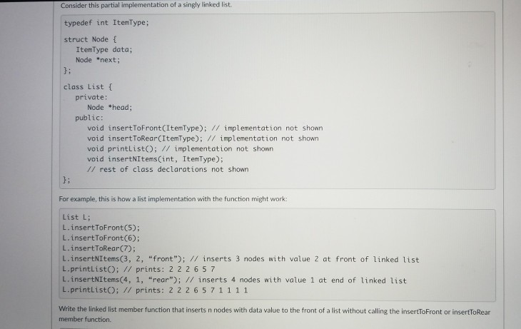 Solved Consider this partial implementation of a singly | Chegg.com
