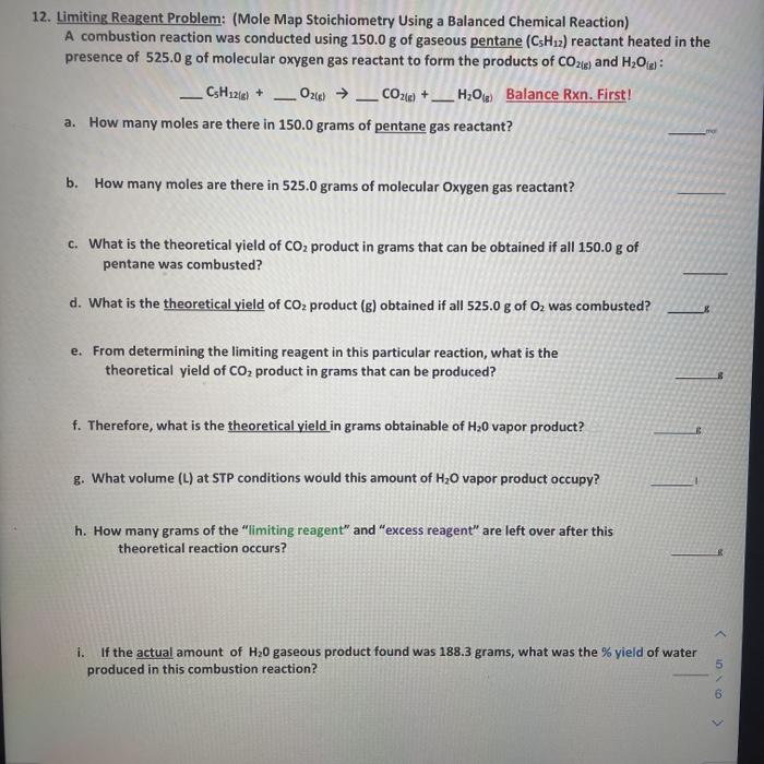 Solved 12. Limiting Reagent Problem: (Mole Map Stoichiometry | Chegg.com