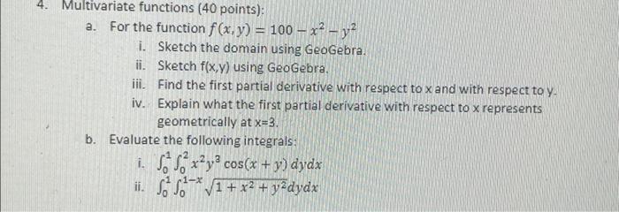 Solved 4. Multivariate functions (40 points): a. For the | Chegg.com