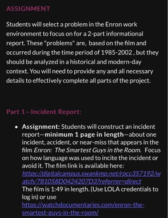 ASSIGNMENT Students will select a problem in the | Chegg.com