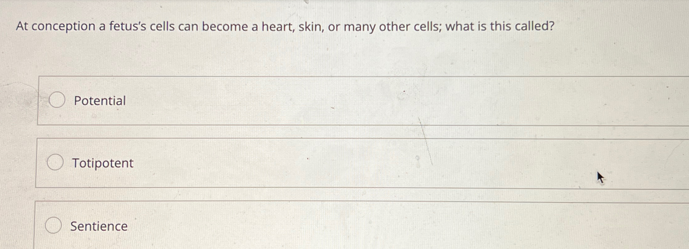 Solved At conception a fetus's cells can become a heart, | Chegg.com