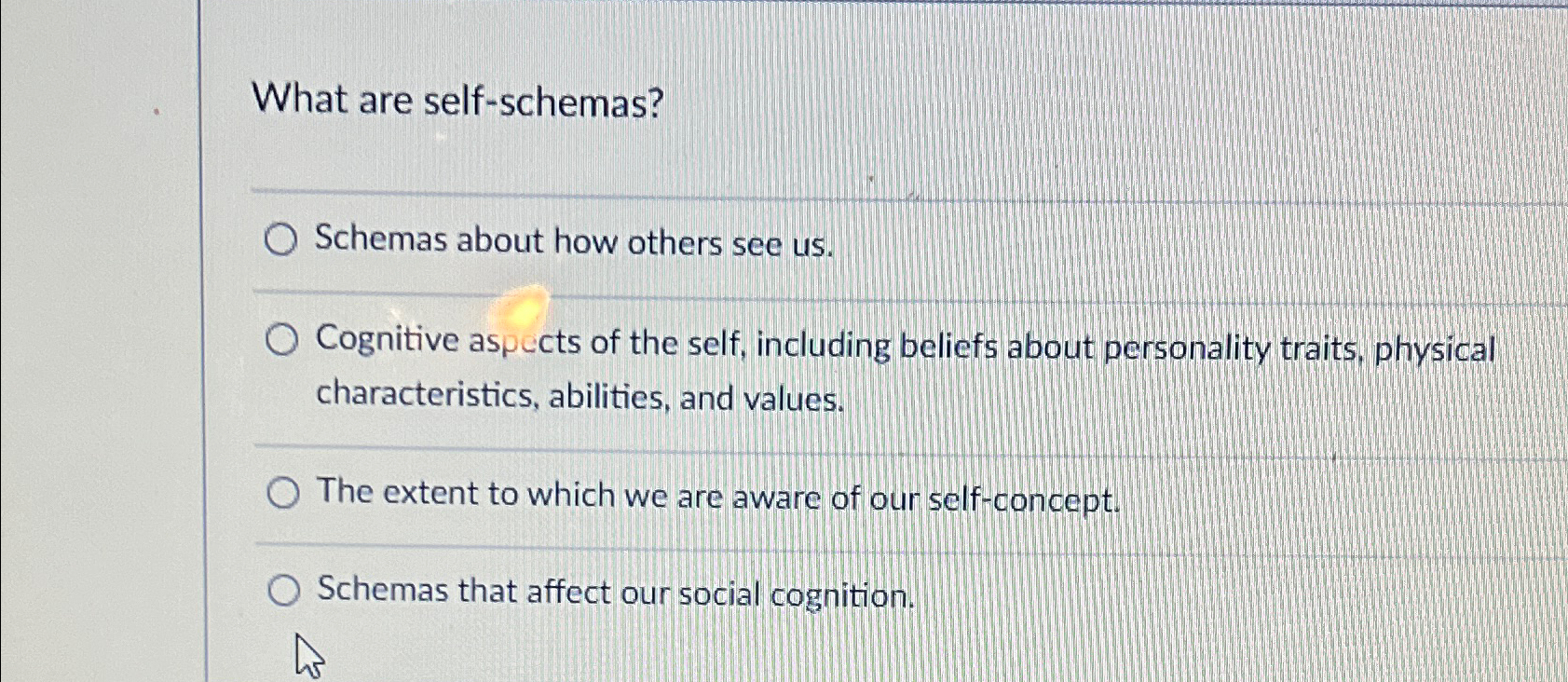 Solved What are self-schemas?Schemas about how others see | Chegg.com