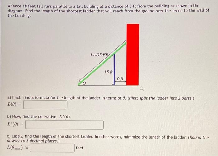 Solved A fence 18 feet tall runs parallel to a tall building | Chegg.com