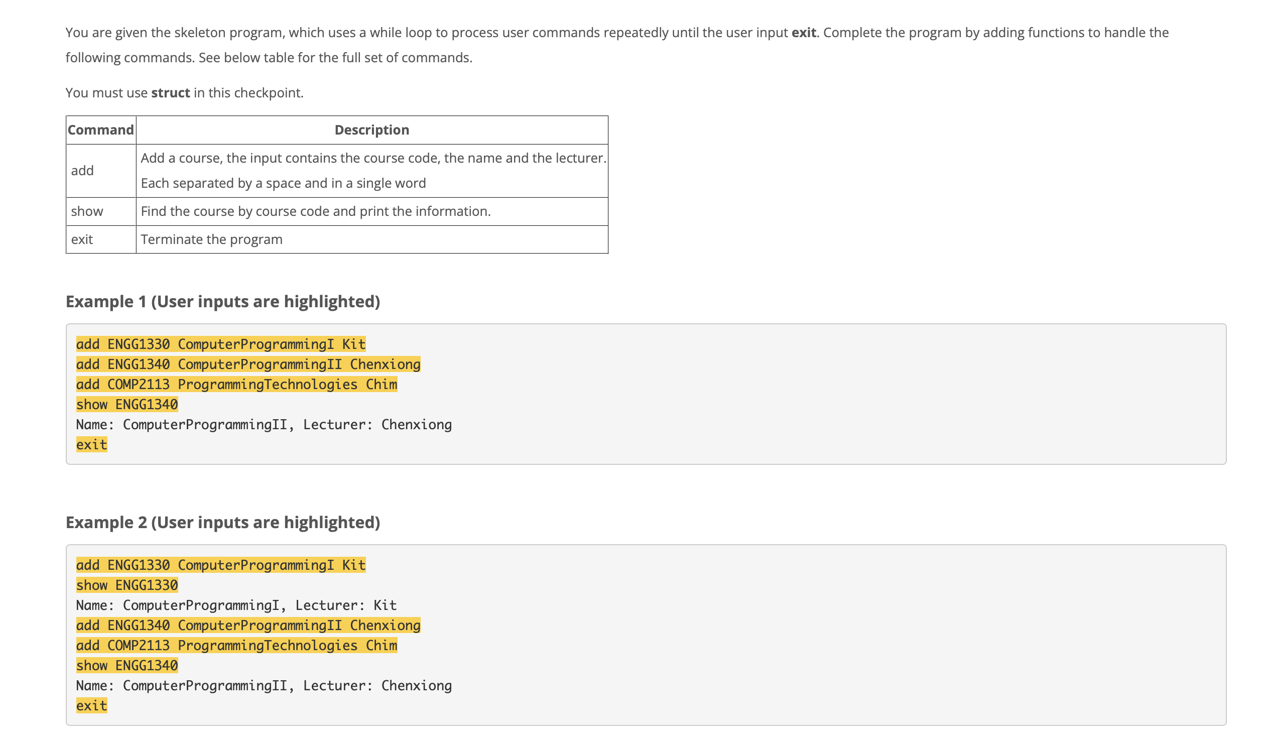 Solved following commands. See below table for the full set | Chegg.com