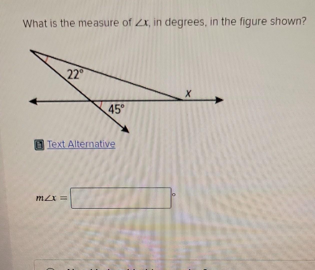 Solved What is the measure of ∠x, in degrees, in the figure | Chegg.com