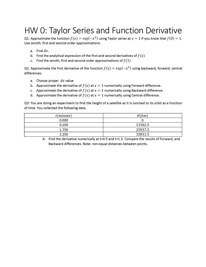 Solved Hw 0 Taylor Series And Function Derivative Q1 