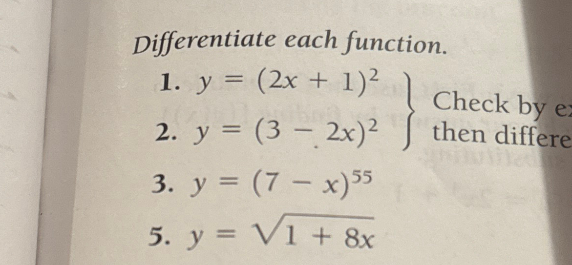 Solved Differentiate each function.y=1+8x2 | Chegg.com