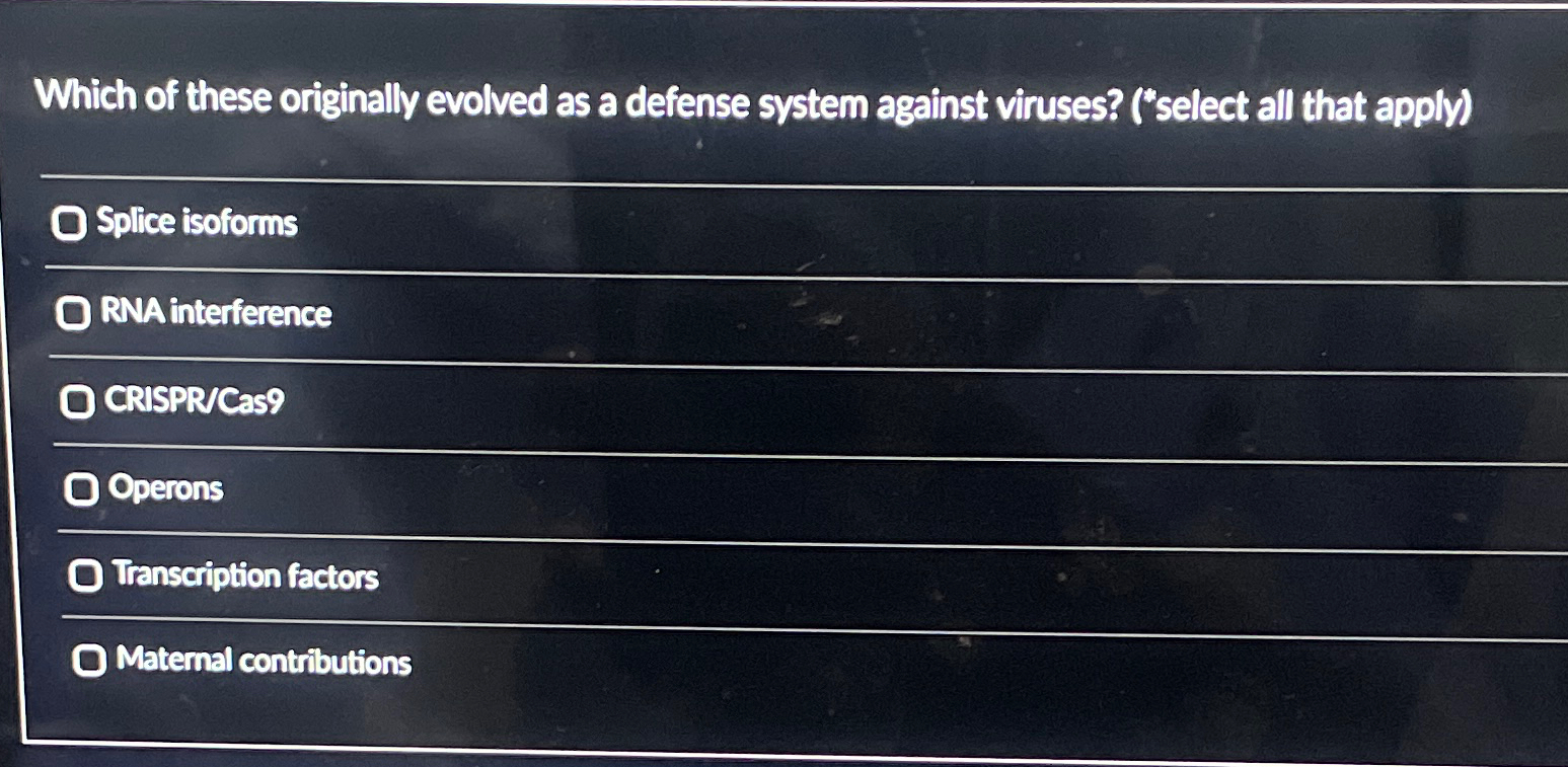 Solved Which of these originally evolved as a defense system | Chegg.com
