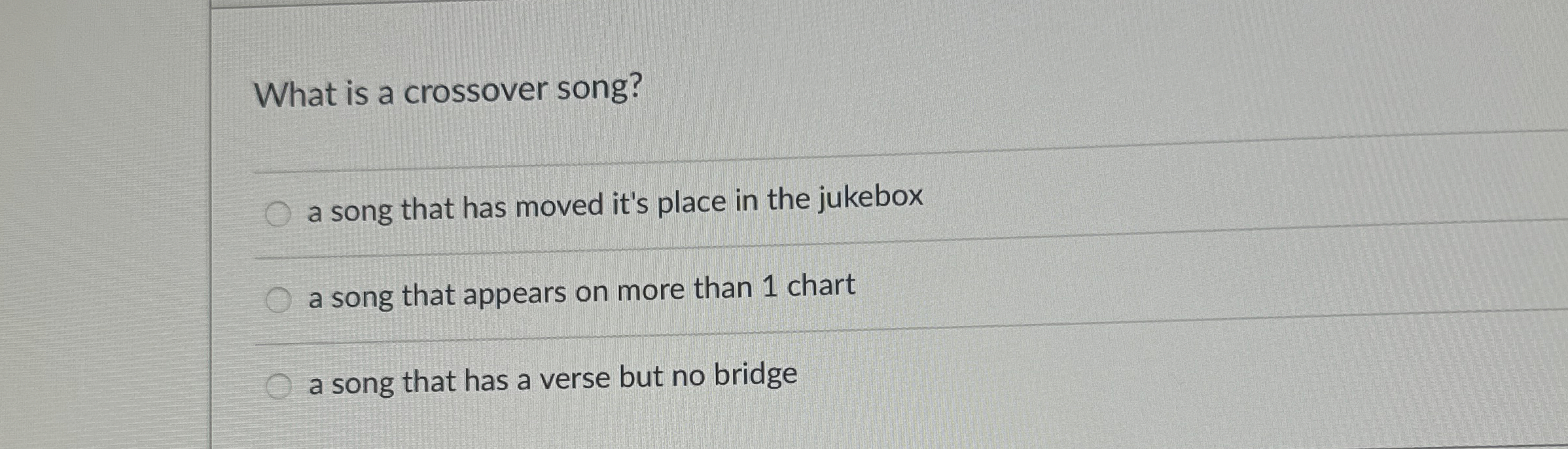 Solved What is a crossover song?a song that has moved it's | Chegg.com