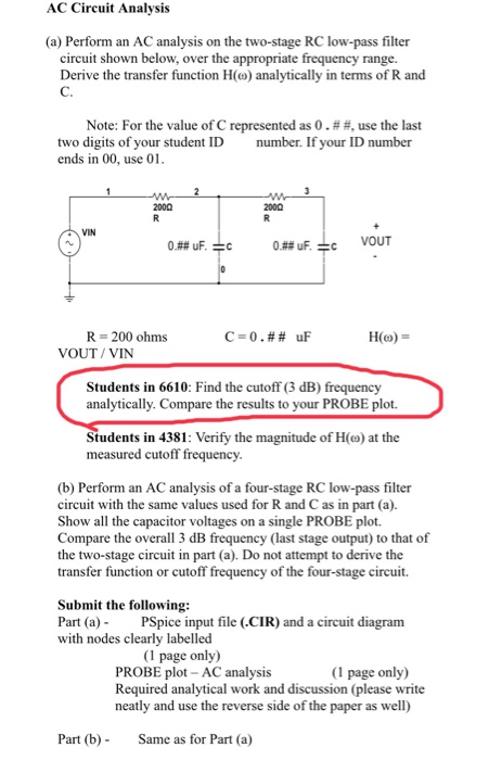 Solved AC Circuit Analysis (a) Perform an AC analysis on the | Chegg.com