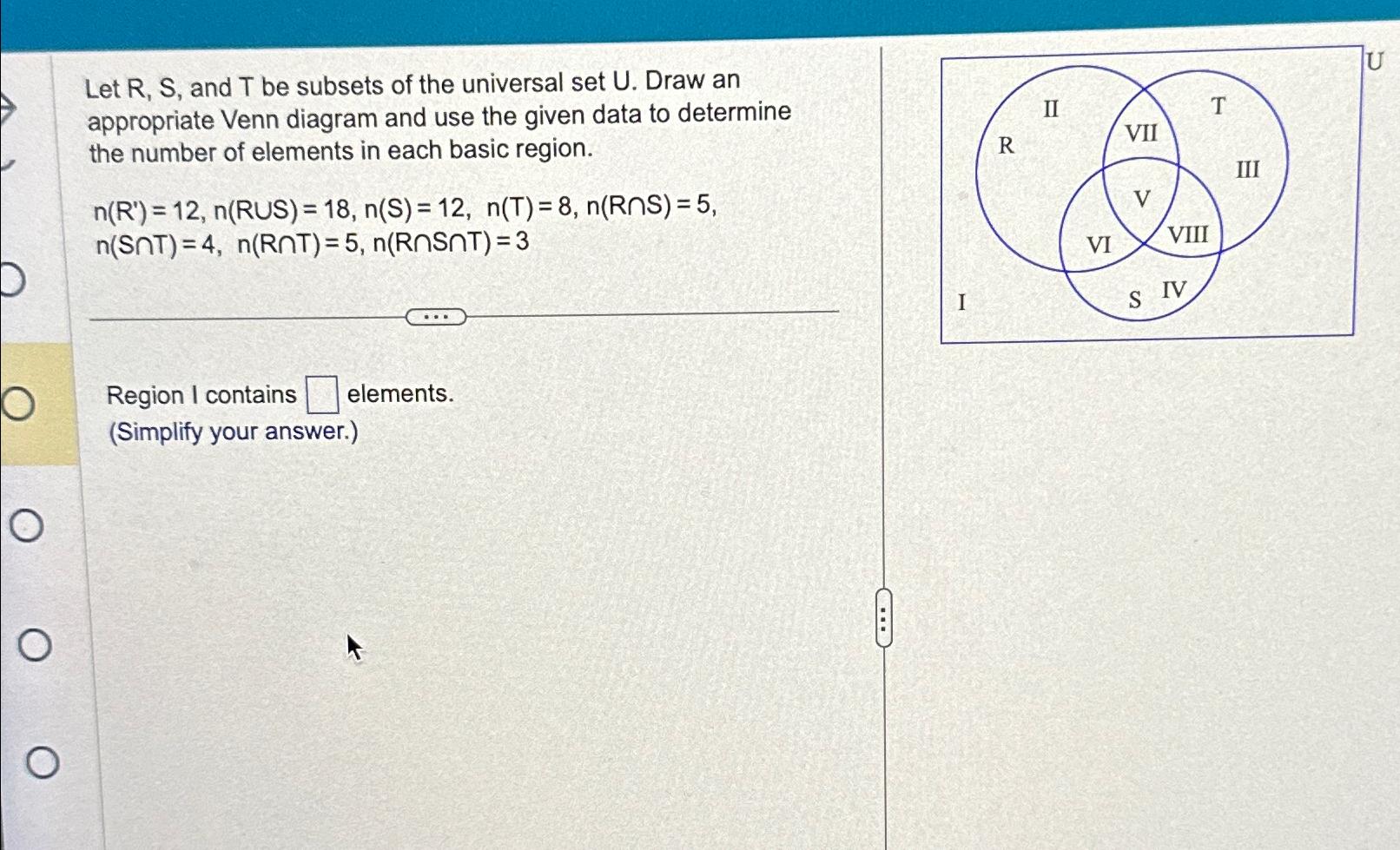 Solved Let R,S, ﻿and T ﻿be subsets of the universal set U. | Chegg.com