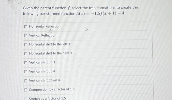 Solved Given the parent function f, select the | Chegg.com