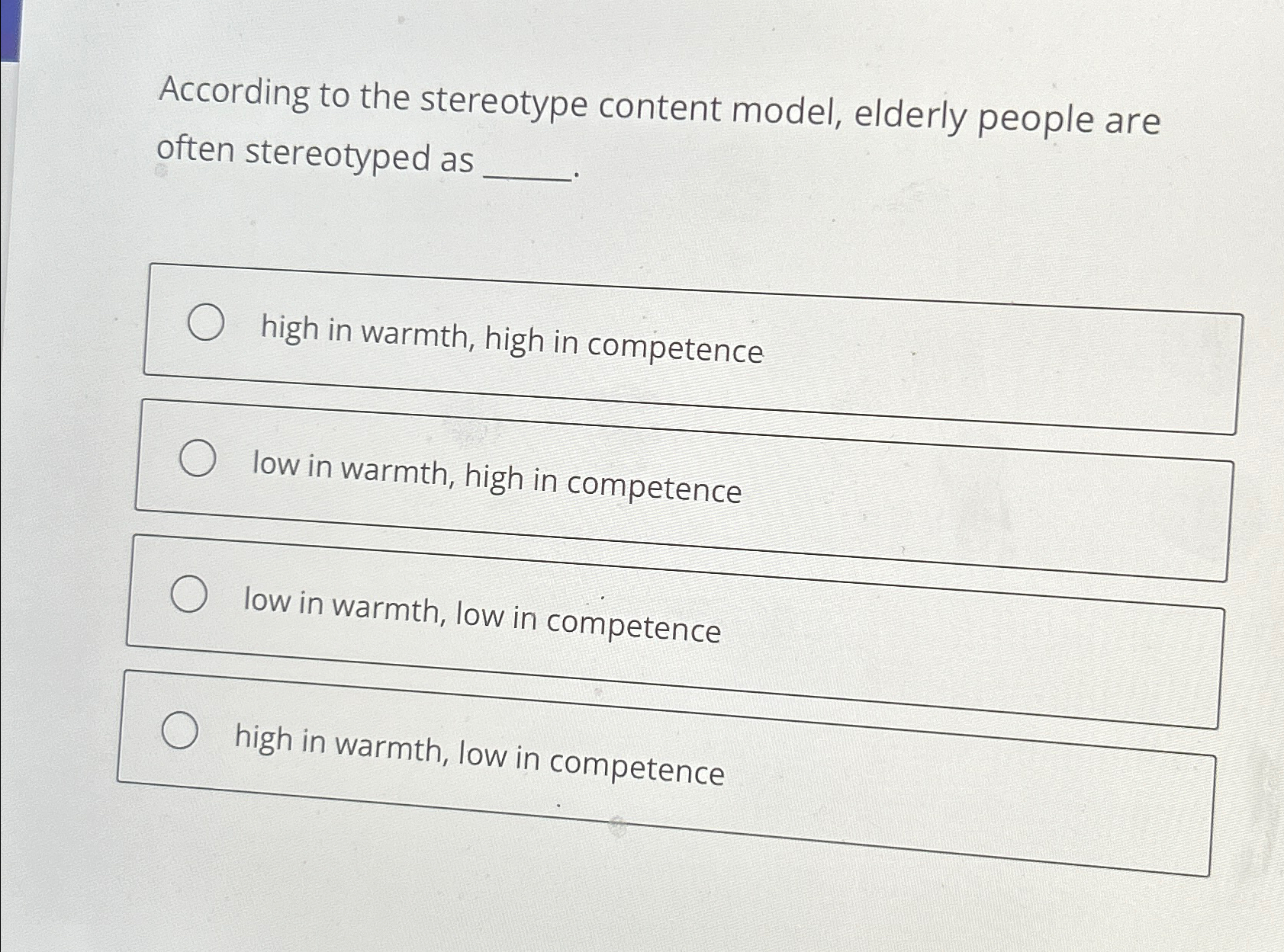 Solved According to the stereotype content model, elderly | Chegg.com