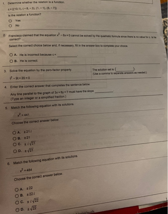 Solved 1. Determine whether the relation is a function | Chegg.com