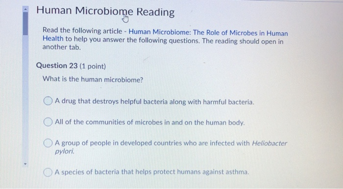 Solved Human Microbiome Reading Read the following article - | Chegg.com