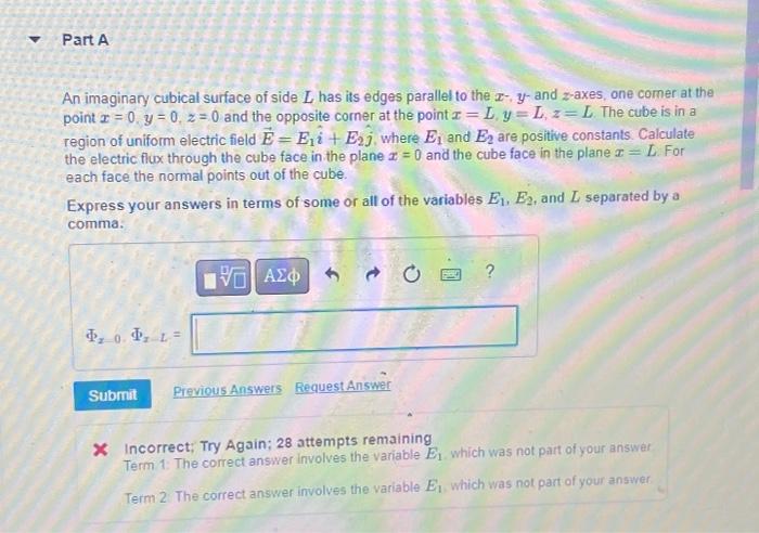 Solved An imaginary cubical surface of side L has its edges | Chegg.com