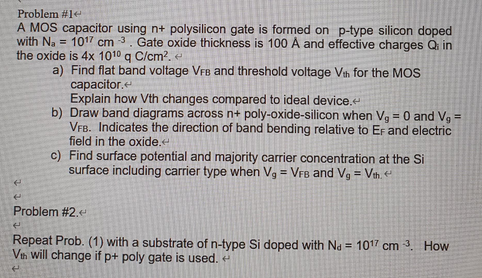 Solved Problem #14 A MOS capacitor using n+ polysilicon gate | Chegg.com