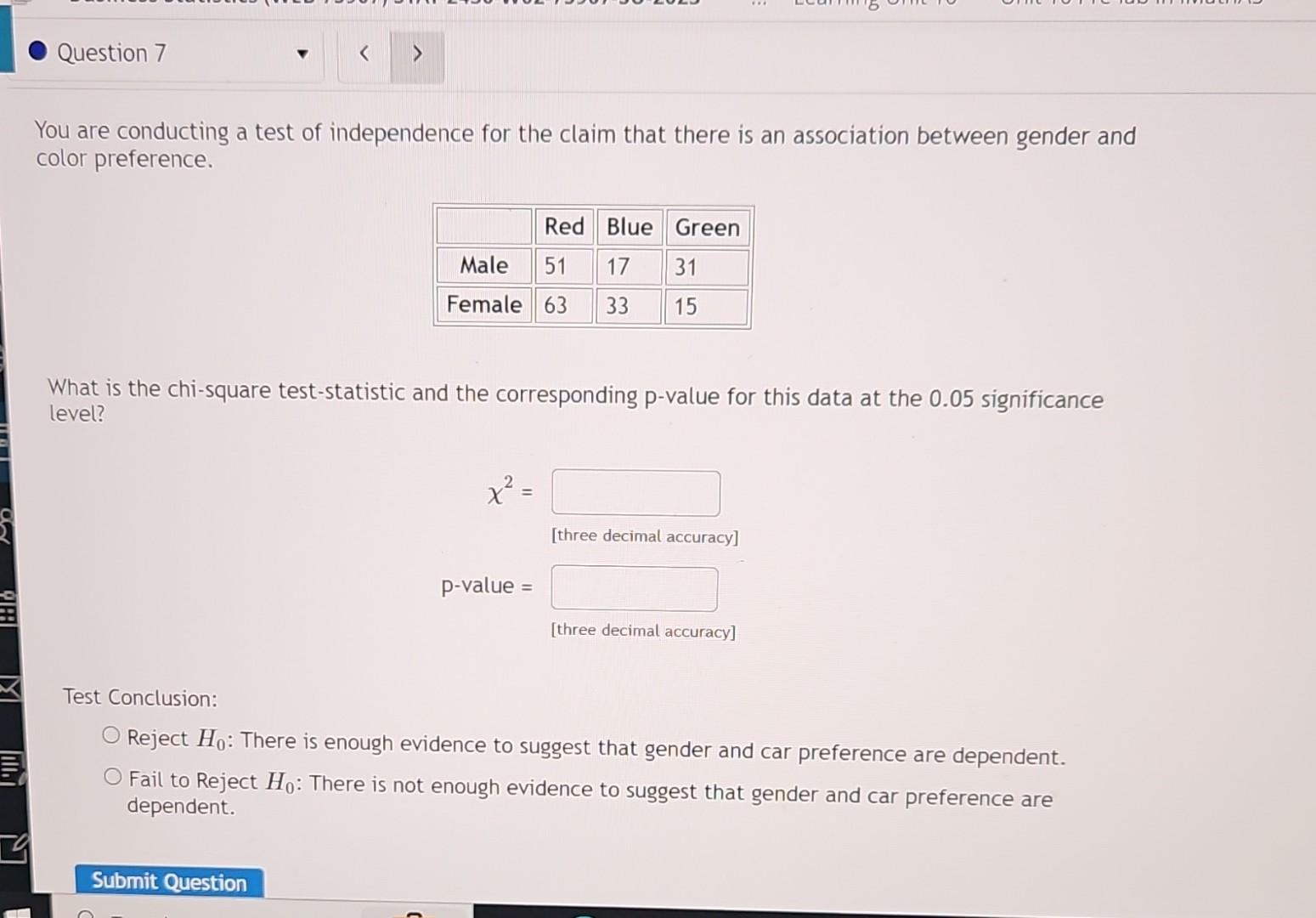 Solved You are conducting a test of independence for the | Chegg.com