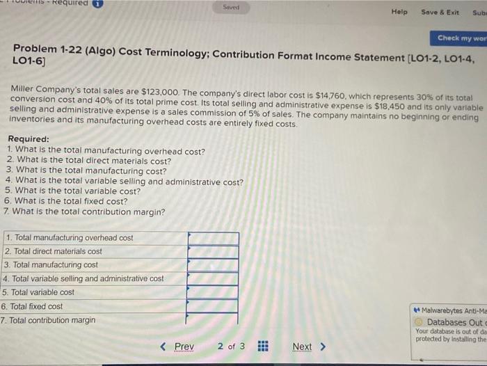 Solved Required 1 Saved Help Save & Exit Sub Check my wor | Chegg.com