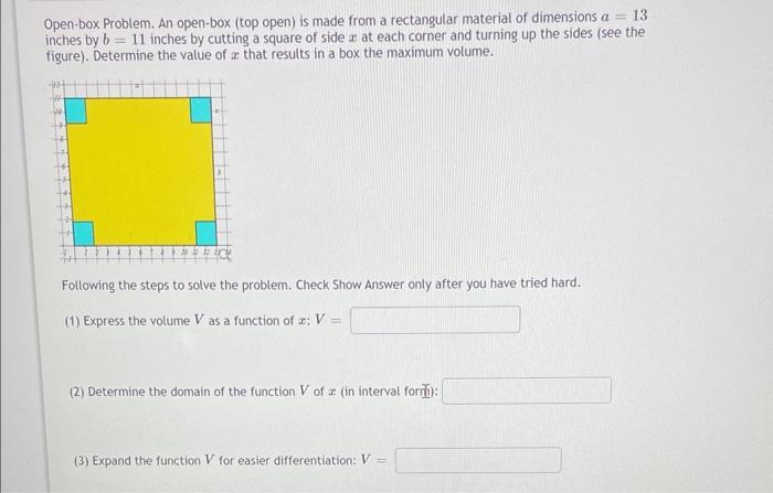 Solved Open-box Problem. An open-box (top open) is made from | Chegg.com