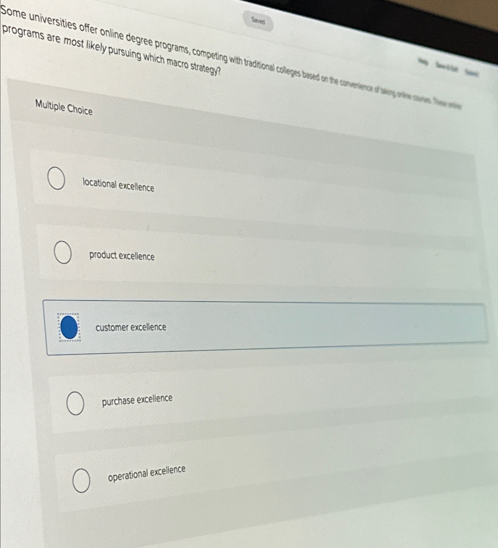 Solved locational excellenceproduct excellencecustomer | Chegg.com