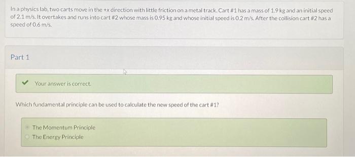 Solved In a physics lab, two carts move in the +x direction | Chegg.com