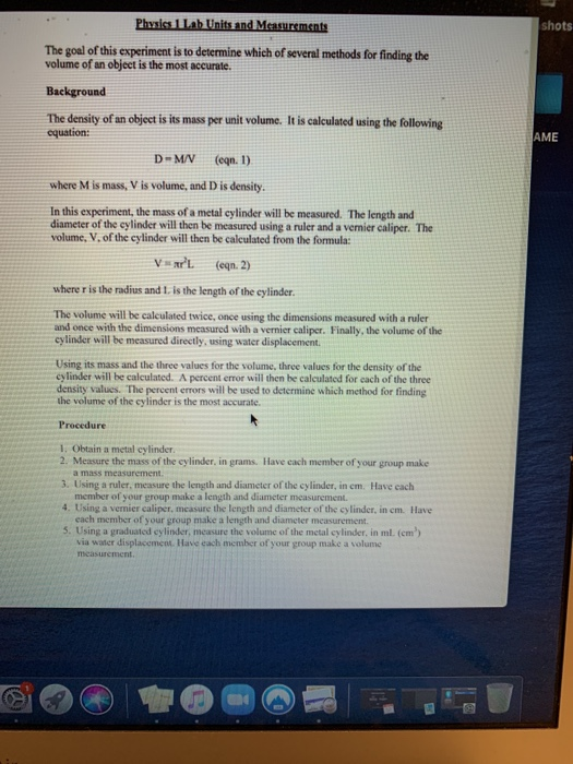 Solved 1 Physics 1 Lab Units and Measurements Sample Data | Chegg.com